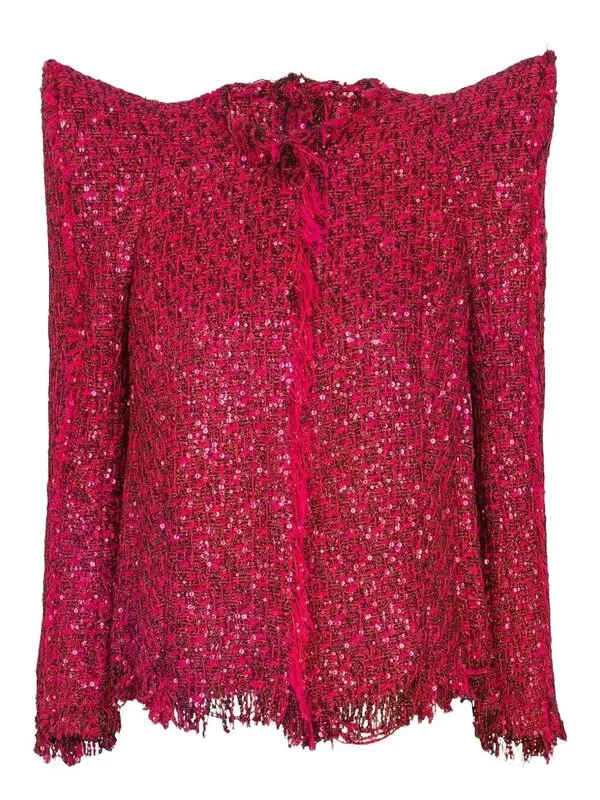 Balmain Glitter Tweed Jacket - Red