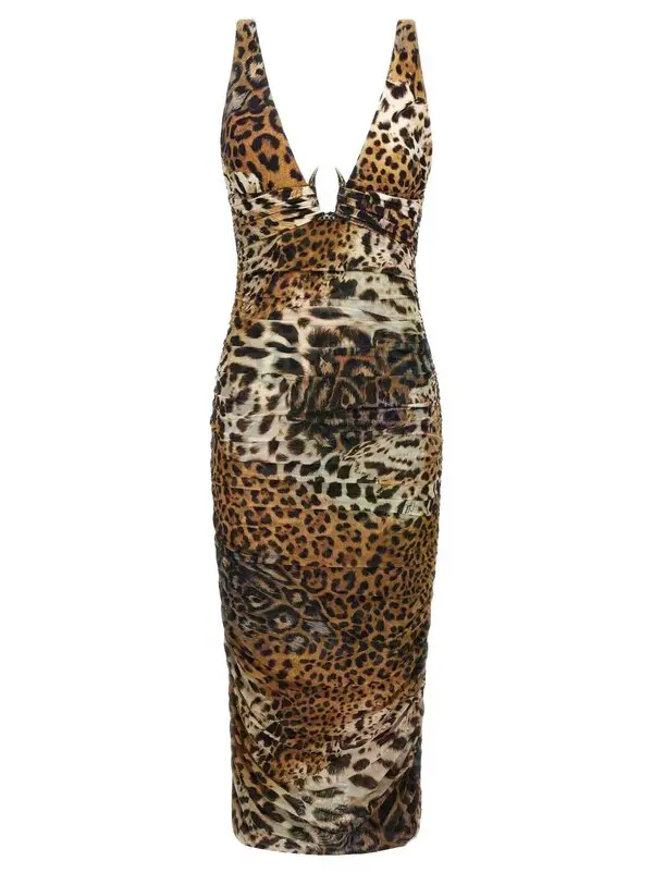 Roberto Cavalli Leopard-print Midi Dress - Brown