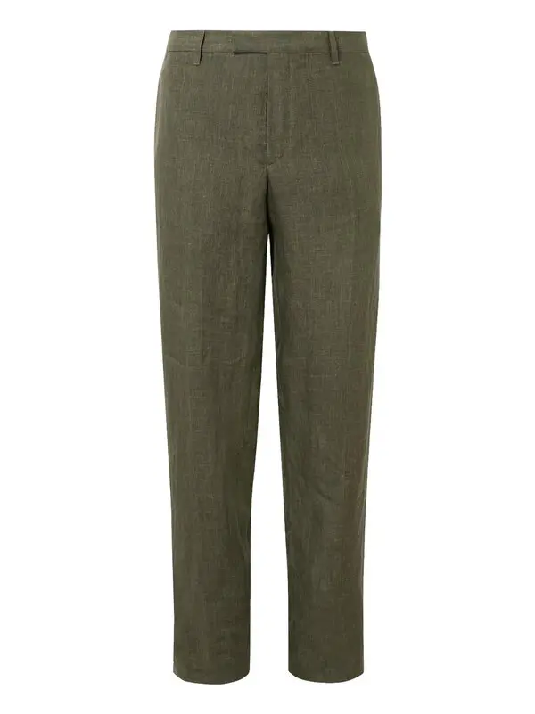 Mr P. Straight-leg Puppytooth Linen Suit Trousers - Green