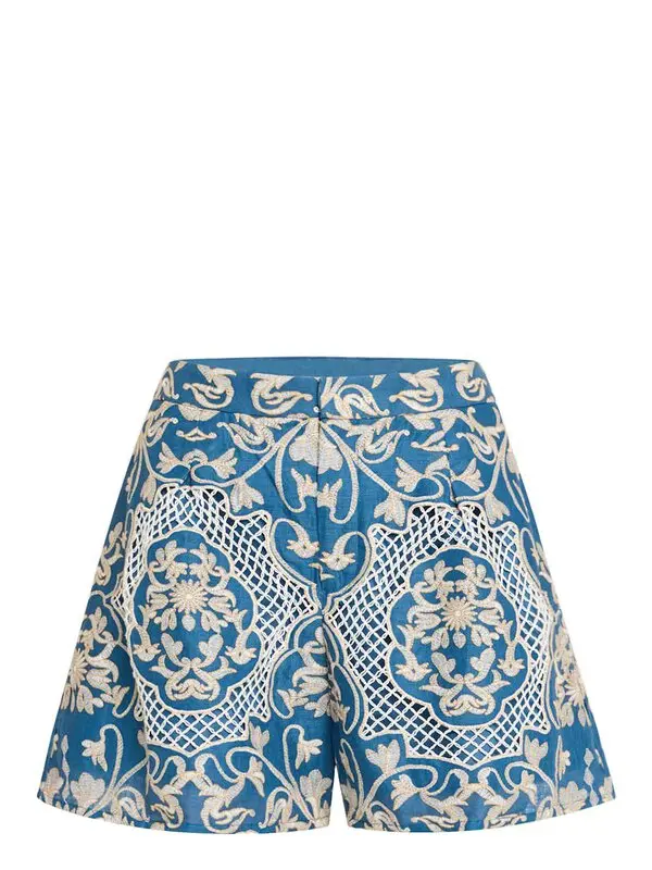 Agua Bendita Maratea Embroidered Linen Shorts - Multicolor