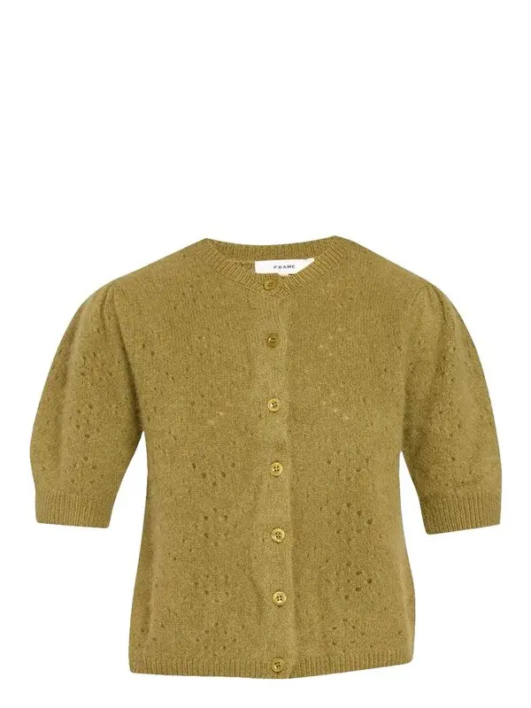FRAME The Cashmere Pointelle Cardigan - Deep Olive