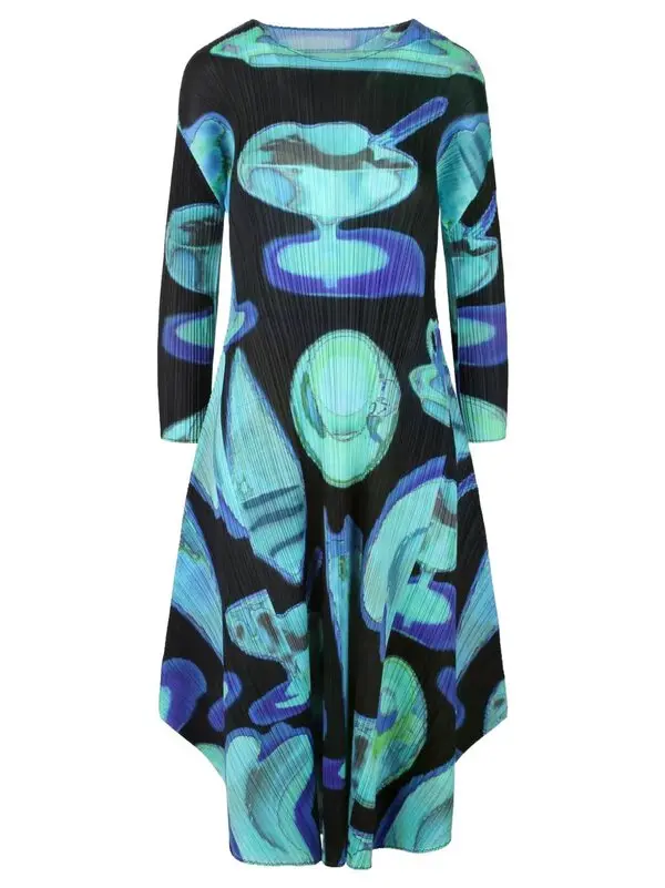 Issey Miyake Abstract-print Midi Dress - Black