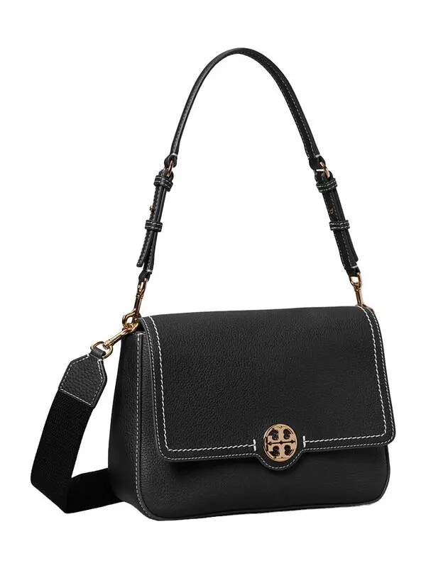 Tory Burch Leather Flap Shoulder Bag - Black