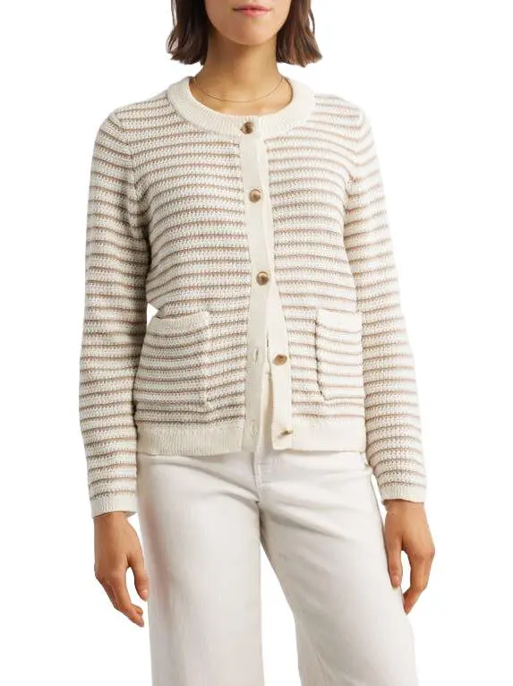 BEACHLUNCHLOUNGE Piera Stripe Cardigan - Khaki/ Ivory
