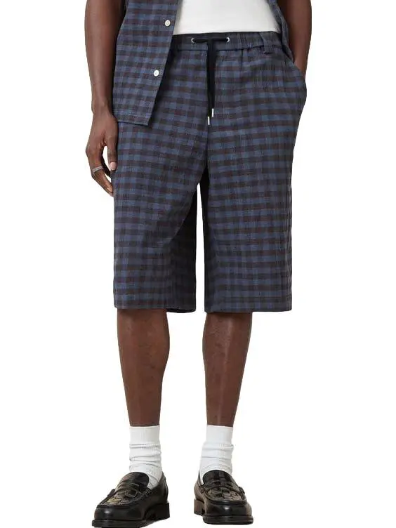 ALLSAINTS Cooper Crepe Plaid Drawstring Shorts - Amalfi Blue