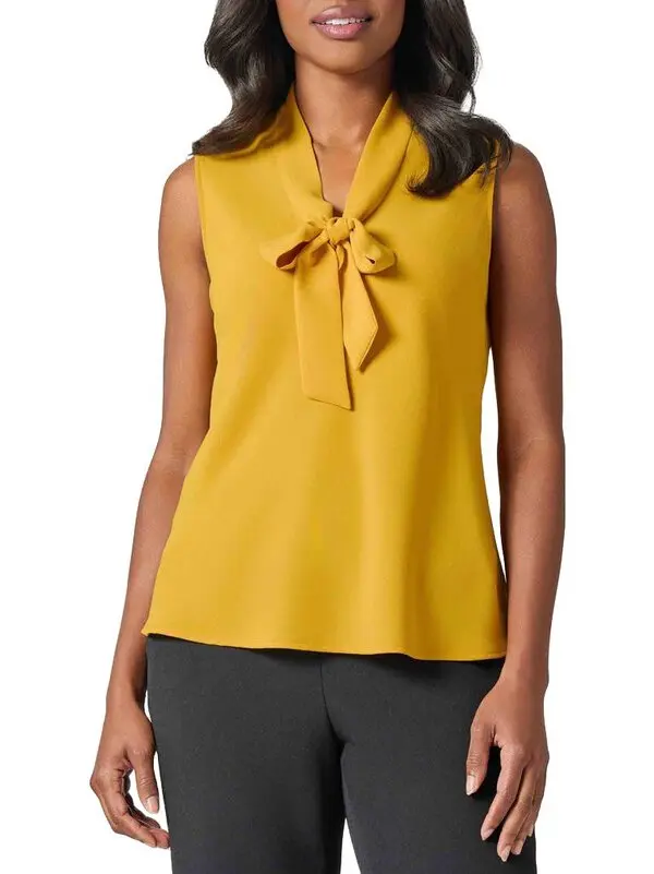 KASPER Sleeveless Tie-neck Top - Butterscotch