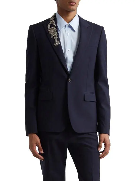 Alexander McQueen Crystal Embellished Wool Sport Coat - Navy
