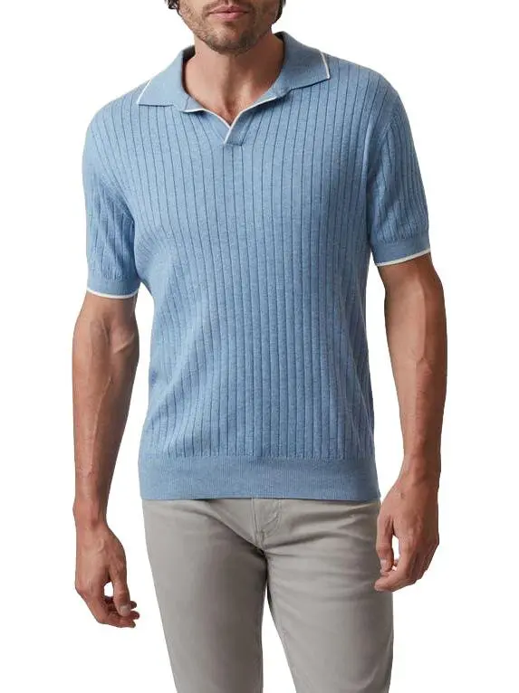 34 Heritage Rib Short Sleeve Polo Sweater - Blue