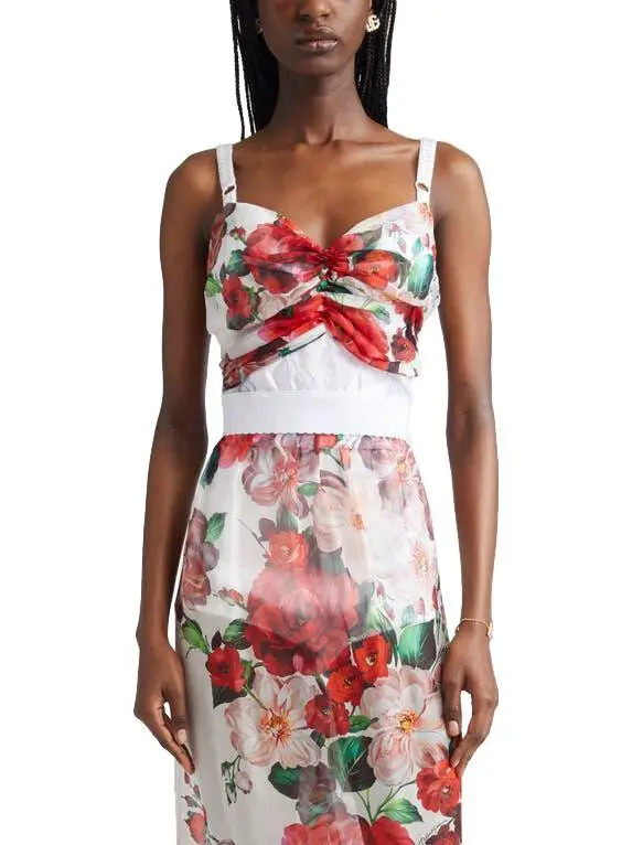 Dolce & Gabbana Rose Print Bustier Top - White Print Flower
