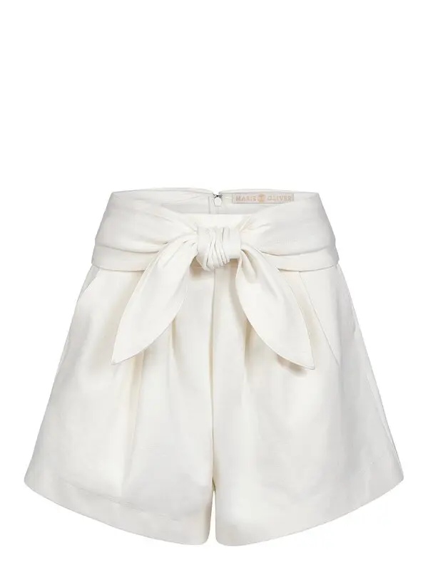 MARIE OLIVER Pleated Wide Leg Shorts - Oyster
