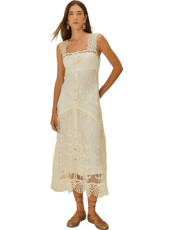 Farm Rio Nautical Guipure Maxi Dress - Off-white