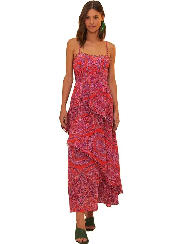 Farm Rio Paisley Loopy Trim Maxi Dress - Paisley Scarf Red