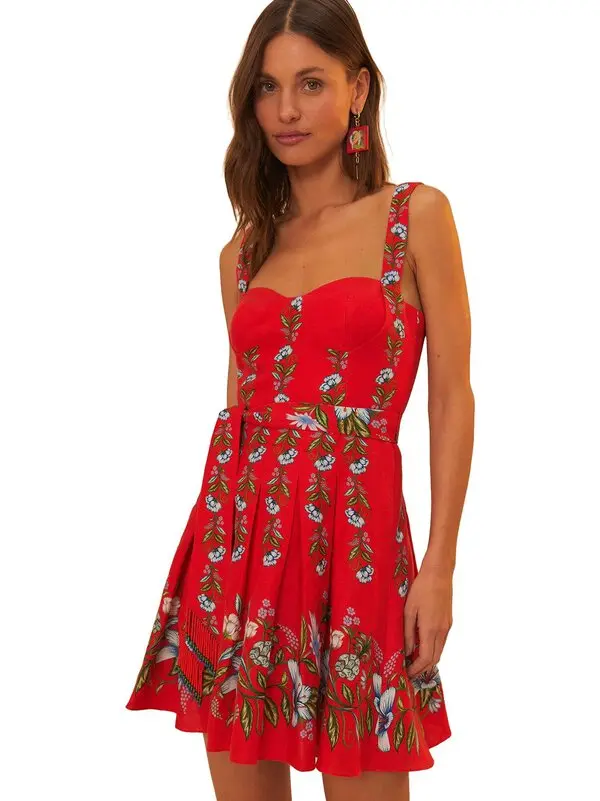 Farm Rio Red Sweet Bloom Bouquet Lenzing Ecovero Euroflax Mini Dress - Sweet Bloom Bouquet Red