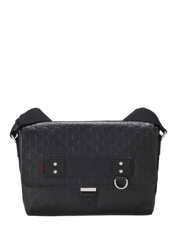 Gucci Rubberized Gg Buckle Flap Messenger - Black