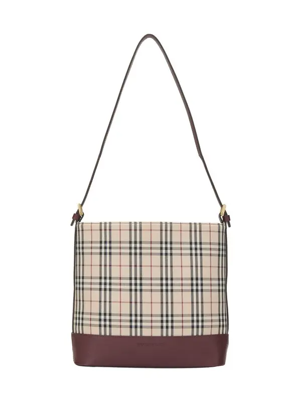 Burberry House Check Jacquard Bucket Shoulder Bag - Burgundy