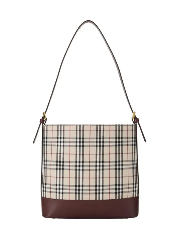 Burberry House Check Jacquard Bucket Shoulder Bag - Burgundy