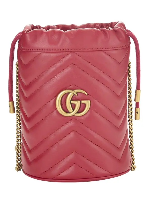 Gucci Leather Gg Marmont Chain Bucket Bag - Red