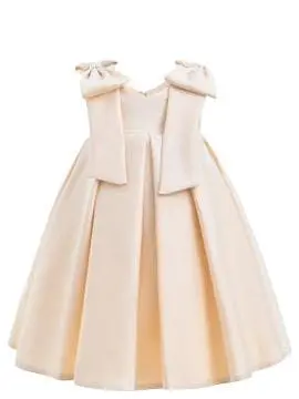 TULLEEN Palermo Satin Bow Pleated Dress - Champagne