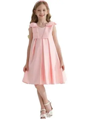 TULLEEN Palermo Satin Bow Pleated Dress - Pink