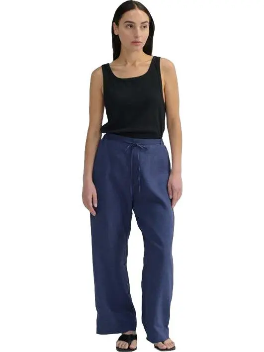 Almina Concept Front Tie Linen Pants - Navy