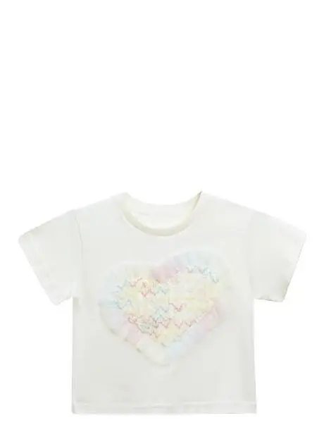 MIMI TUTU Rainbow Heart Applique T-shirt - Cream