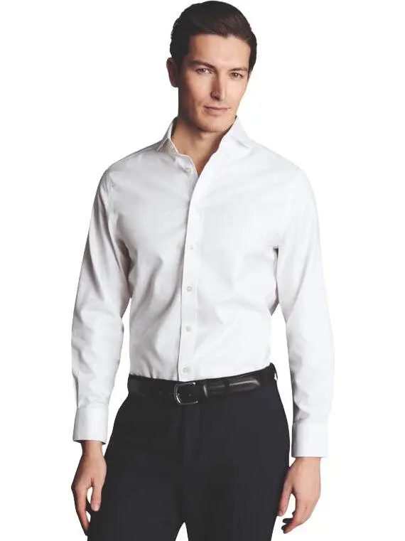 CHARLES TYRWHITT Extreme Cutaway Collar Non-iron Twill Shirt - White