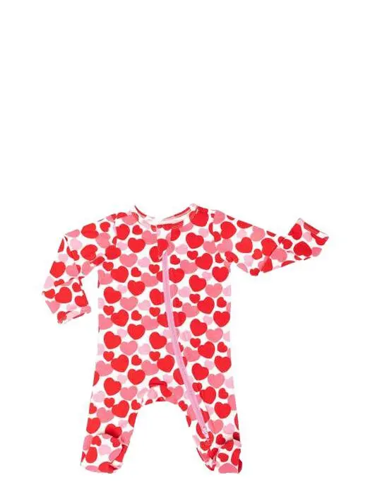 NORANI Organic Cotton Zip Footie - Red & Pink Hearts