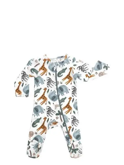 NORANI Organic Cotton Zip Footie - Safari Animals