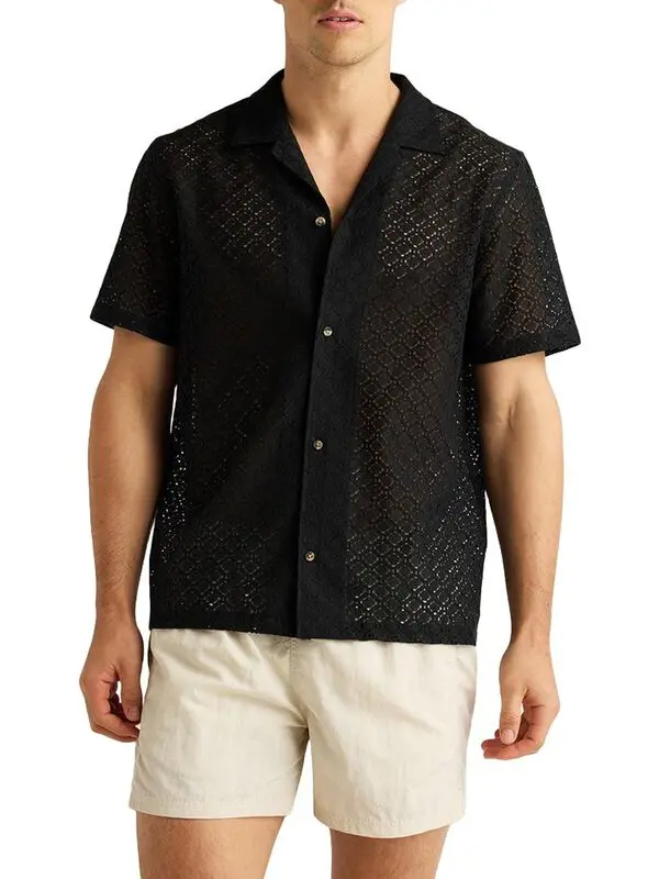 AUTO-REPLY™ Alex Raschel Open Knit Camp Shirt - Black