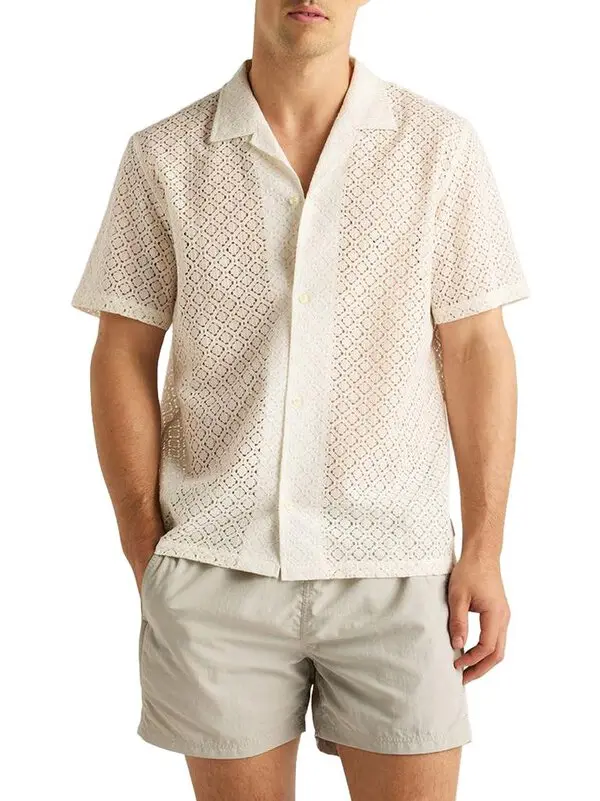 AUTO-REPLY™ Alex Raschel Open Knit Camp Shirt - Cloud