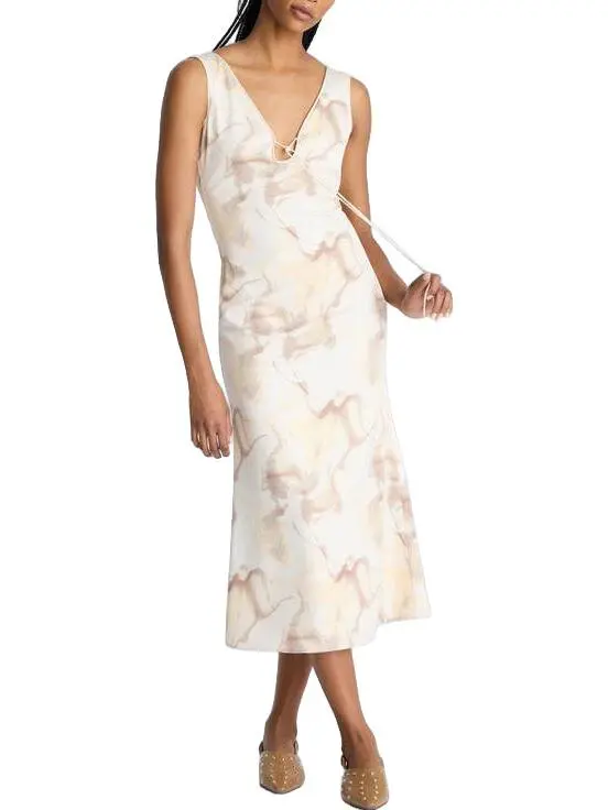 KENNETH COLE Floral Print Sleeveless Midi Dress - Oyster Multi