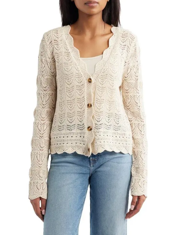 BEACHLUNCHLOUNGE Tamia Pointelle Knit Cardigan - Egg Shell