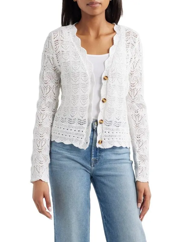 BEACHLUNCHLOUNGE Tamia Pointelle Knit Cardigan - White