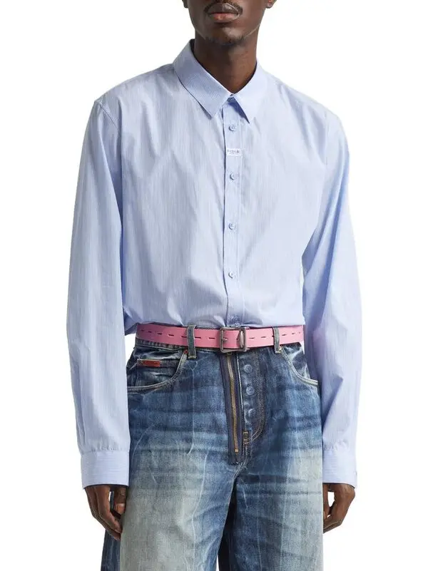 Martine Rose Classic Logo Stripe Button-up Shirt - Blue-white Stripe