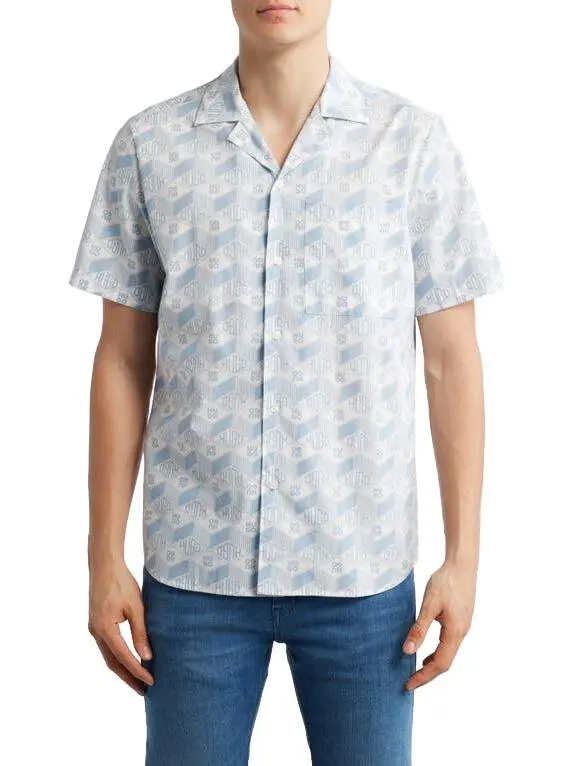 Hugo Ellino Logo Print Camp Shirt - Open Blue