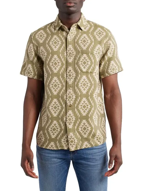 Pendleton Gateway Print Short Sleeve Cotton Button-up Shirt - Cascadia Green