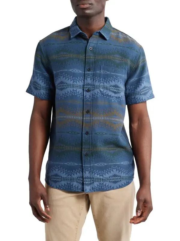 Pendleton Gateway Print Short Sleeve Cotton Button-up Shirt - Sunset Pass Navy