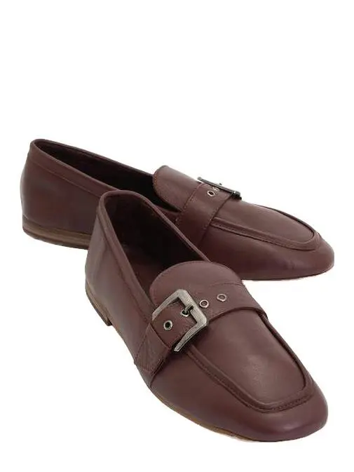 FOREVER & ALWAYS SHOES Jade Leather Loafers - Burgundy Brown Leather