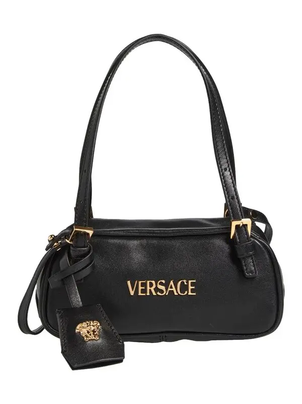 Versace Mini Logo East/west Leather Shoulder Bag - Black Versace Gold