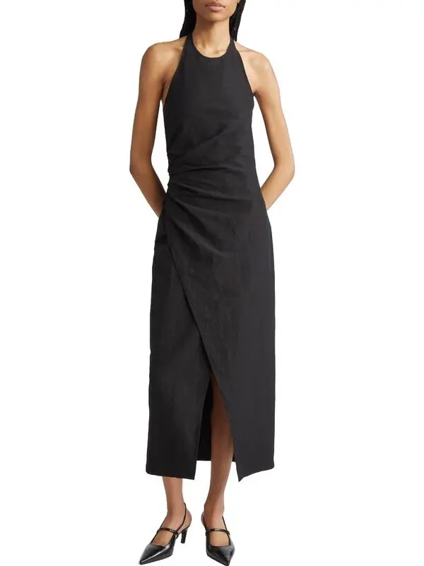 A.L.C. Sylvie Halter Neck Linen-blend Dress - Black