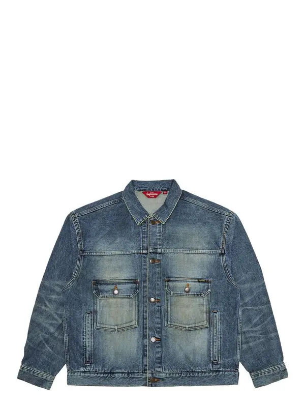 Supreme Distressed Selvedge Trucker Jacket - Blue