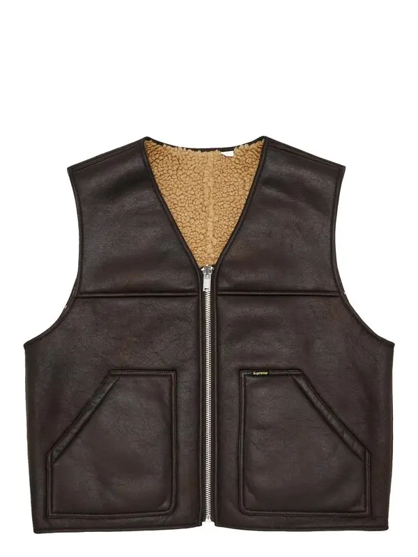 Supreme Reversible Faux Shearling Work Vest - Brown