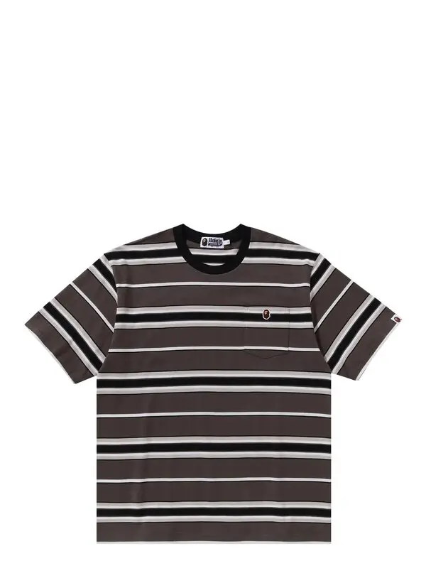 A BATHING APE Ape Head One Point Pocket Relaxed Fit Stripe Tee - Black