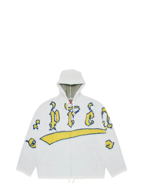 Supreme Accent Brushed Zip Up Hooded Sweater - White