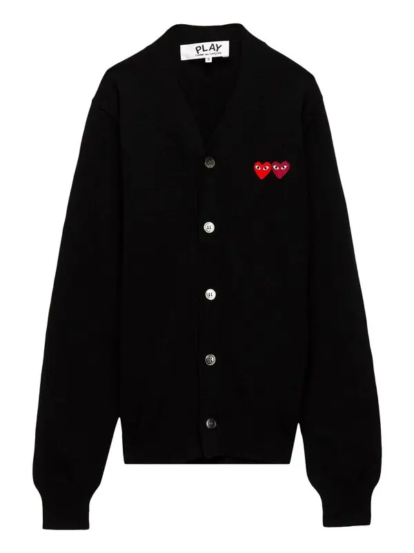 Play Comme Des Garcon Double Heart Cardigan - Black