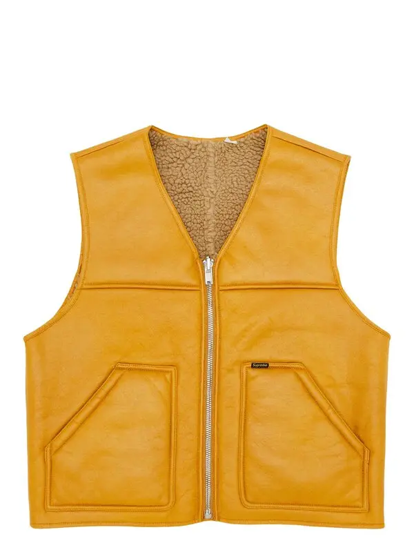Supreme Reversible Faux Shearling Work Vest - Yellow