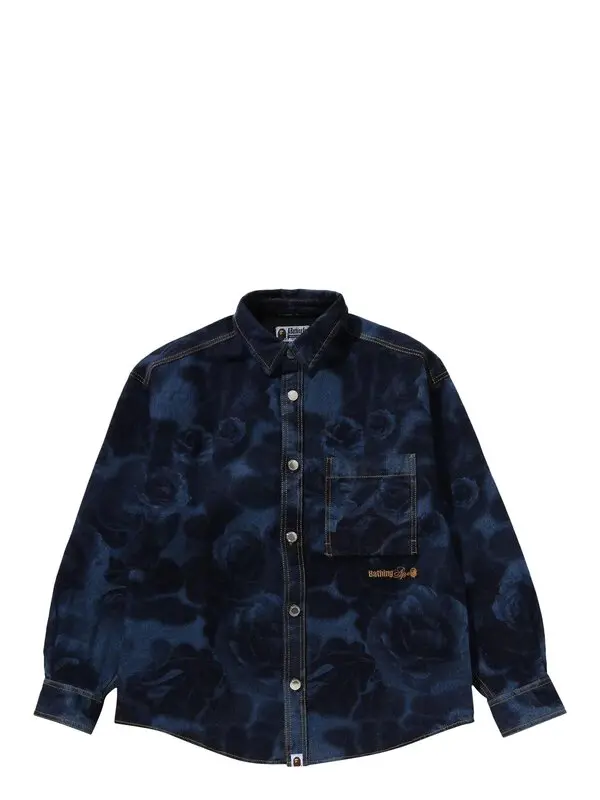 A BATHING APE Floral Camo Jacquard 13oz Denim Long-sleeve Shirt 'navy - Blue