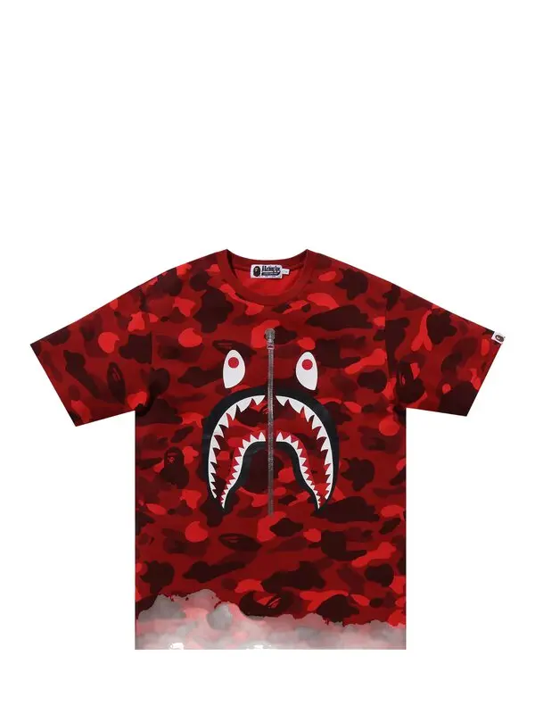 A BATHING APE Color Camo Shark Tee - Red