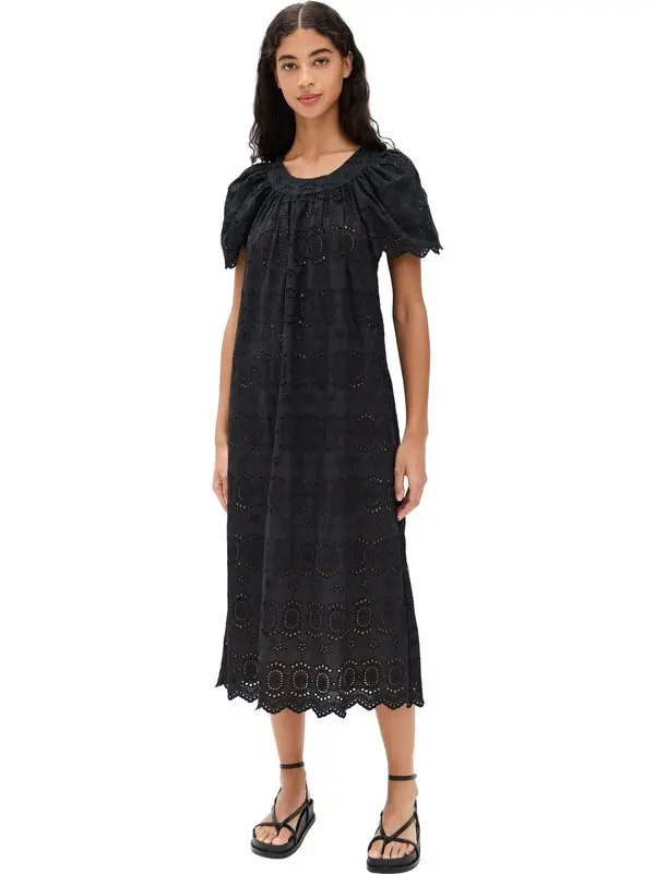 Natalie Martin Sienna Eyelet Dress - Medallion Embroidery Black