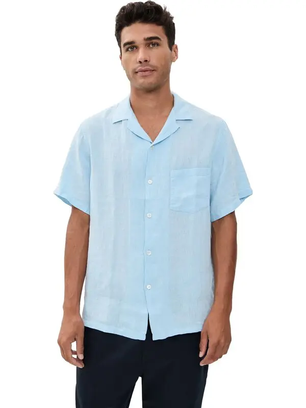 Portuguese Flannel Linen Camp Collar Shirt - Sky